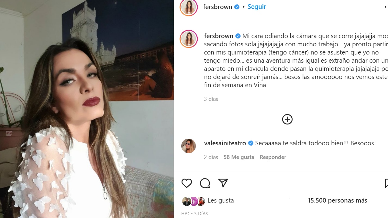Fernanda Brown reveló que padece de cáncer al estómago en Instagram — Pudahuel